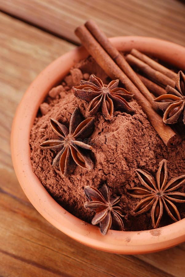 Chocolate Star Anise Cocoa Powder Cinnamon Stock Photo - Image of dark ...