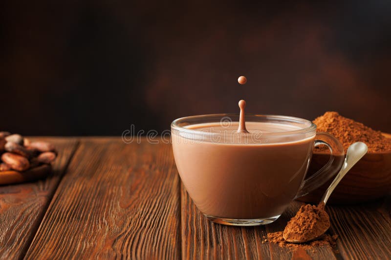 Cocoa with Splash and Drop in Cup on Table Stock Photo - Image of taste ...