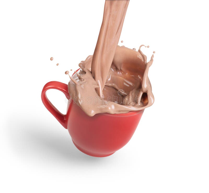 Cocoa Splash in a Red Cup on a White Background Stock Photo - Image of ...