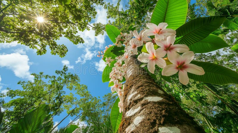 Cocoa Tree in Full Bloom, with Delicate White and Pink Flowers ...