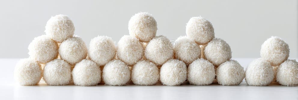 Coconut Balls Arranged in a Decorative Triangle Pattern on a Light ...