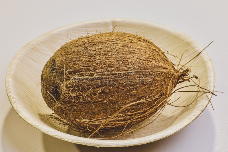 Coconut in bamboo plate stock image. Image of sweet - 268823567