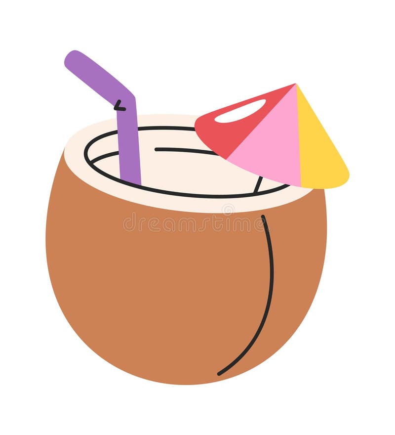 Coconut Beach Cocktail Hand Drawn Stock Vector - Illustration of ...