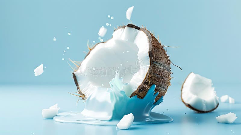 A Coconut is Being Smashed on a Blue Background Stock Image - Image of ...