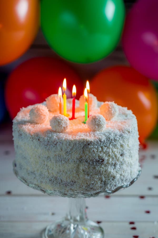 Coconut cake for birthday stock image. Image of sweet - 63205687