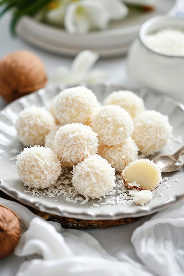 Coconut Candies on a Plate Close-up Stock Image - Image of ...