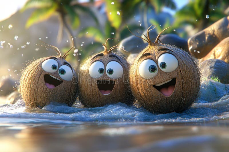 Coconut Character with a Smile and a Cheer. Stock Photo - Image of ...