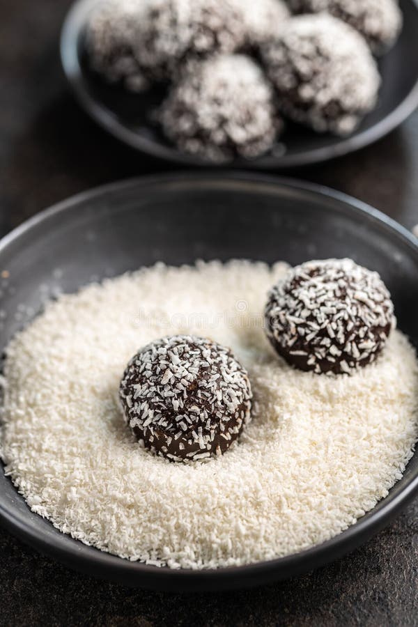 Coconut Chocolate Balls in Grated Coconut Stock Image - Image of eating ...