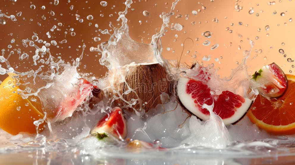 Coconut and Citrus Explosion in Water Stock Photo - Image of bright ...
