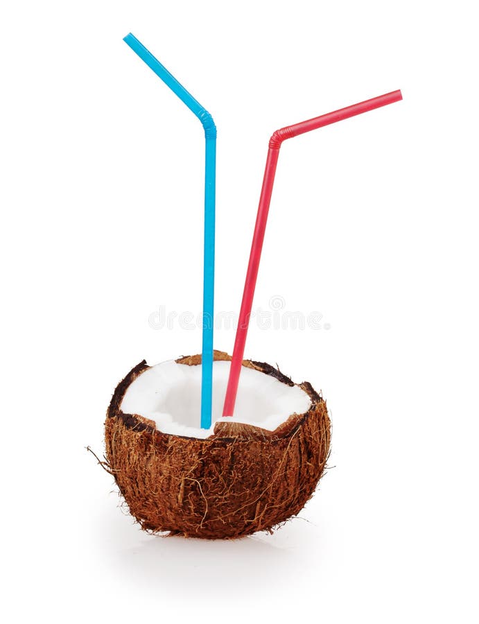 Coconut Cocktail with Blue and Red Straws Stock Photo - Image of ...