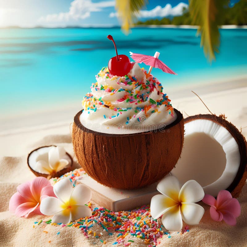 A Coconut Cocktail Served in a Coconut Shell Stock Illustration ...