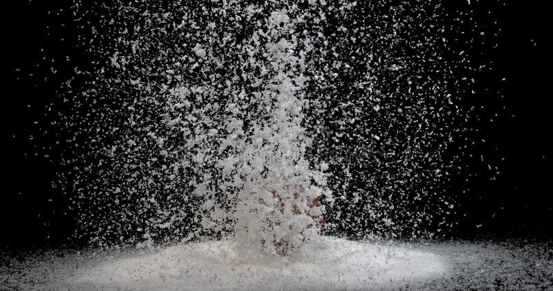 Coconut, Cocos Nucifera, Fruit and Powder Exploding Against Black ...