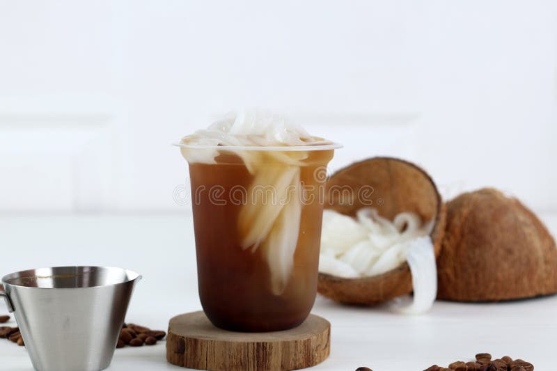 Coconut Coffee, Iced Americano with Shredded Coconut Stock Image ...