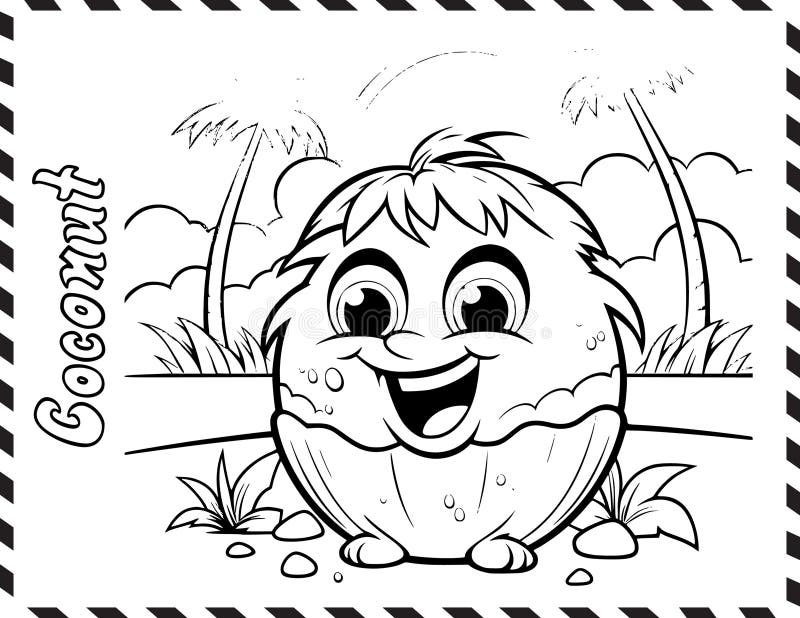 Coconut Coloring Page for Kids Stock Vector - Illustration of girl ...
