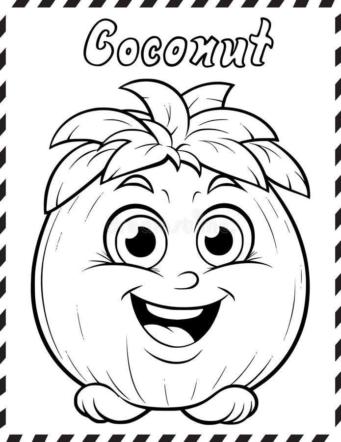 Coconut Coloring Page for Kids Stock Vector - Illustration of clip ...