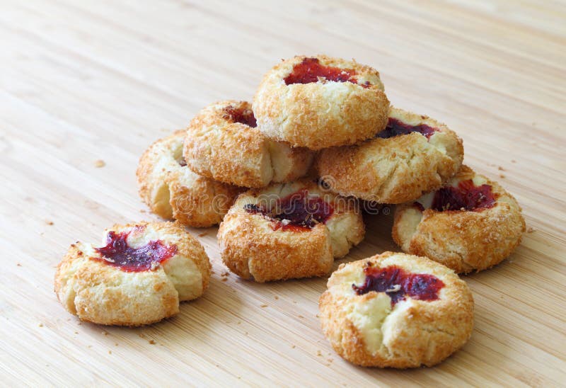 Coconut Cookies with Raspberry Jam Filling Stock Photo - Image of round ...