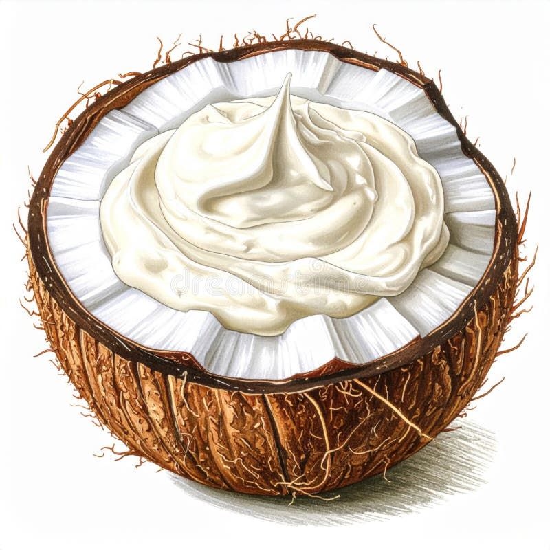Coconut Cream in a Brown Coconut Shell Stock Illustration ...