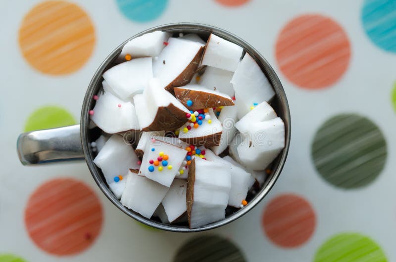Coconut cubes in a bowl stock image. Image of coconut - 72990761