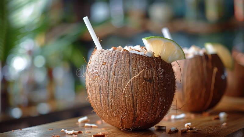Coconut Cup Drink Close Up stock photo. Image of paradise - 310592670