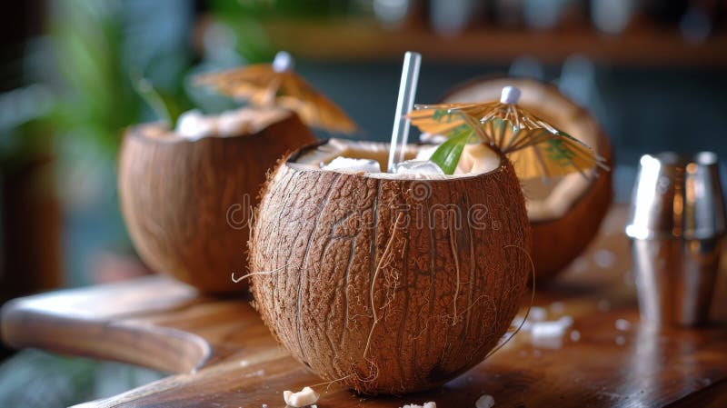 Coconut Cup Drink Close Up stock photo. Image of beach - 316896118