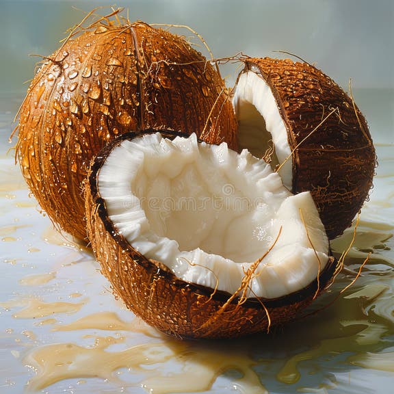 A Coconut is Cut Open and Dripping with Water Stock Photo - Image of ...