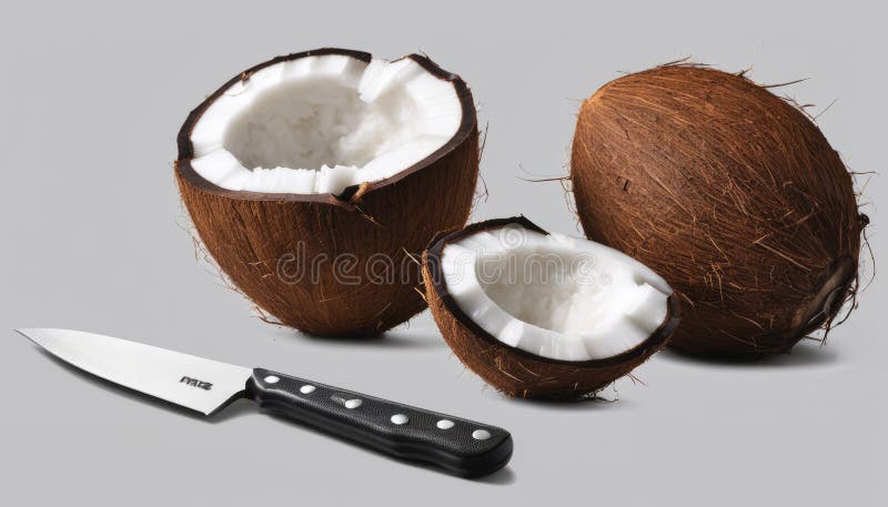 A Coconut is Cut Open and Placed on a Table Stock Illustration ...