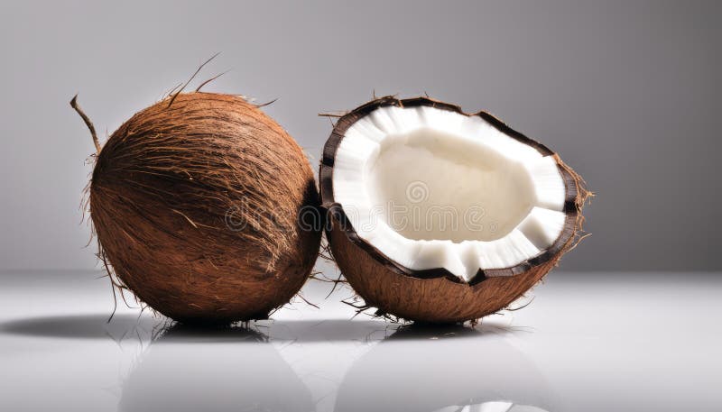 A Coconut is Cut Open and Sliced Stock Illustration - Illustration of ...