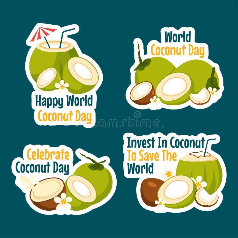 Coconut Day Label Flat Cartoon Hand Drawn Templates Background ...