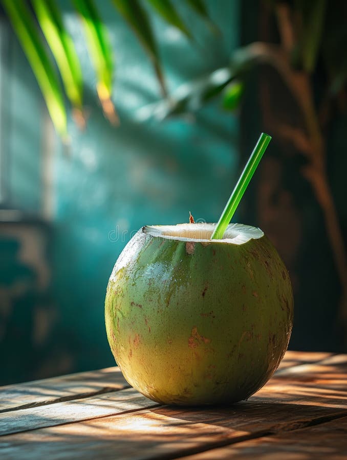 Coconut Drink Straw Wooden Table Tropical Setting Stock Photos - Free ...
