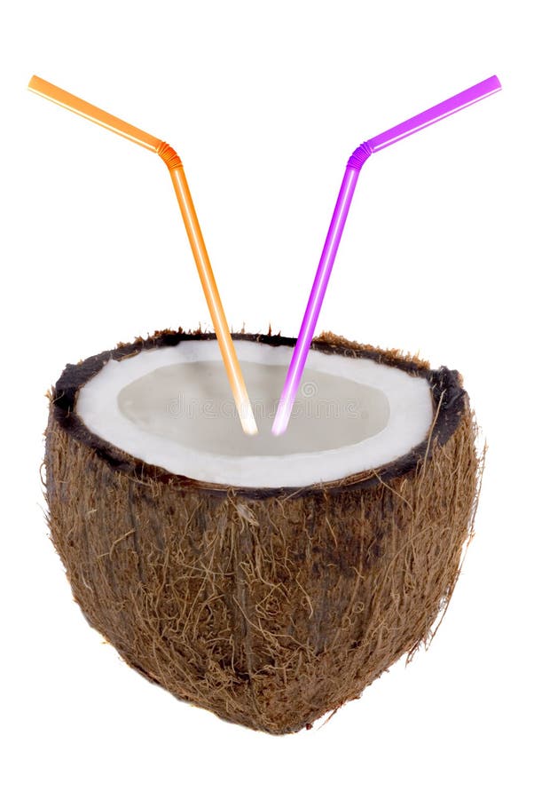 Coconut with Drinking Straws Stock Photo - Image of shell, plastic: 3033004