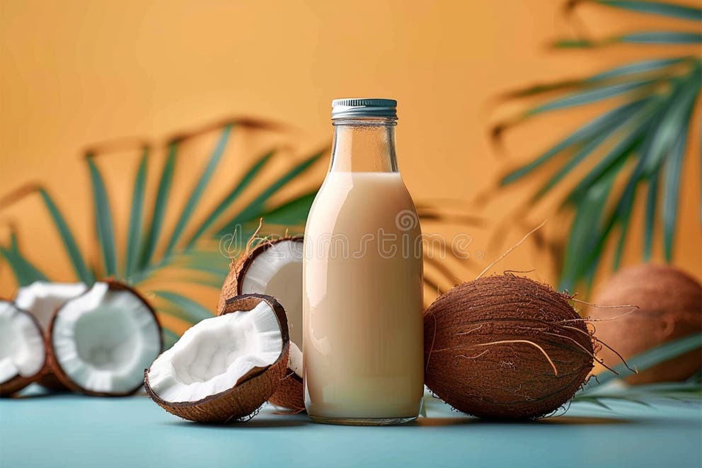 Coconut Elixir Bottle of Coconut Milk, Isolated on a Vibrant Backdrop Stock Illustration ...
