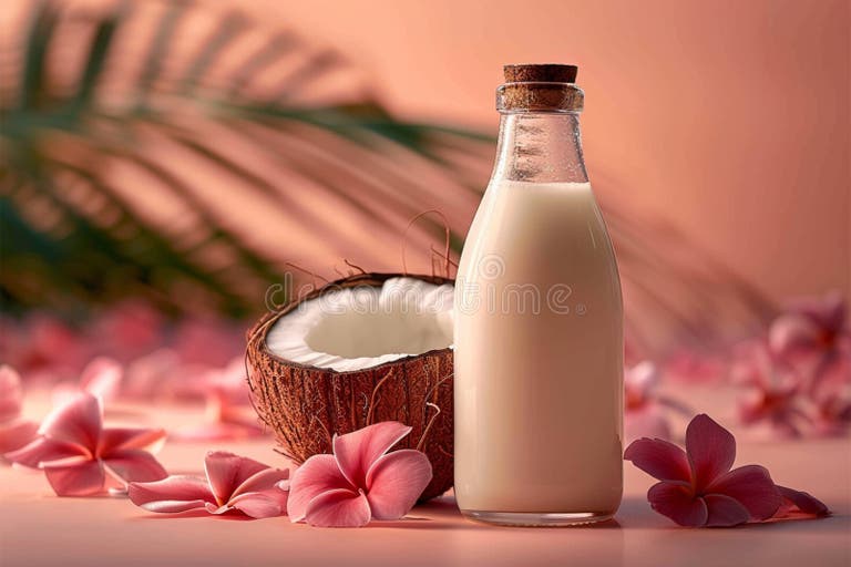 Coconut Elixir Bottle of Coconut Milk, Isolated on a Vibrant Backdrop Stock Illustration ...
