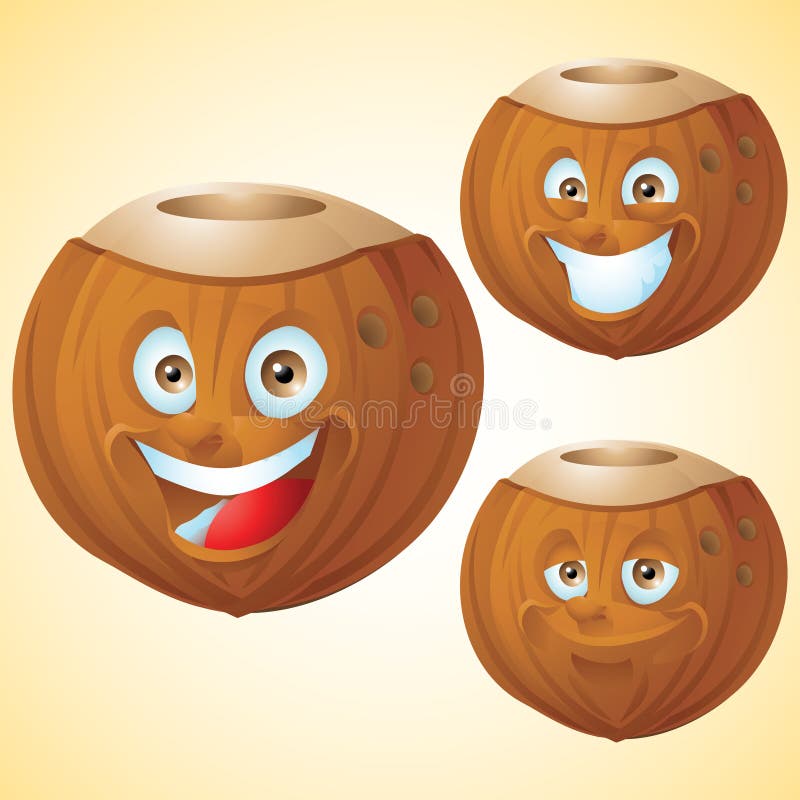 Coconut Face Expression Cartoon Character Set Stock Vector ...