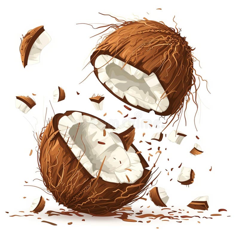 Coconut Falling with Pieces Scattering Around, Showcasing Its Exotic ...