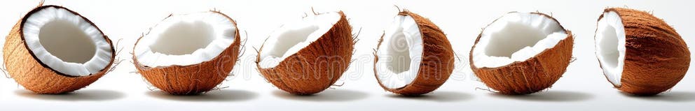 A Coconut Falling, Set Against a White Background, Captured with Full ...