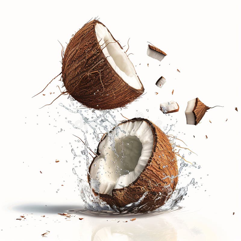 Coconut Falling into Water Creates Refreshing Splash, Showcasing ...