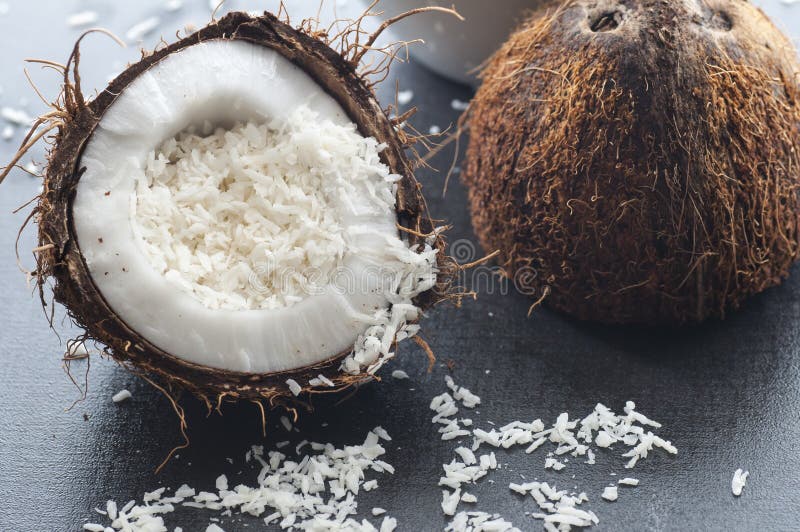 Shredded coconut flakes. stock photo. Image of nutritive - 9863712