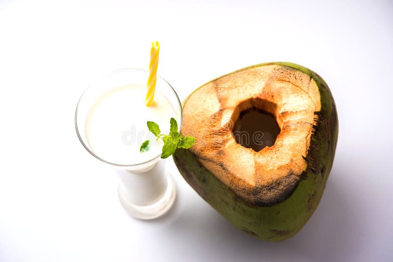 Coconut Flavoured Plain White Lassi or Milk Shake Garnished with a ...