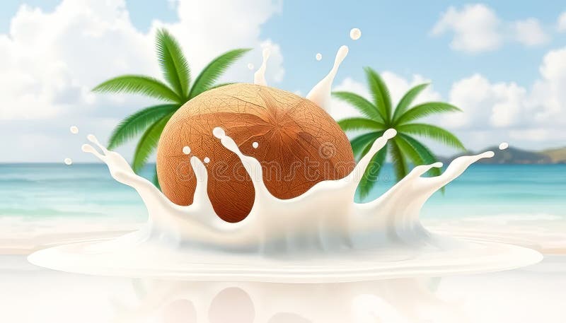 Coconut is Floating in a Splash of Milk Stock Photo - Image of travel ...