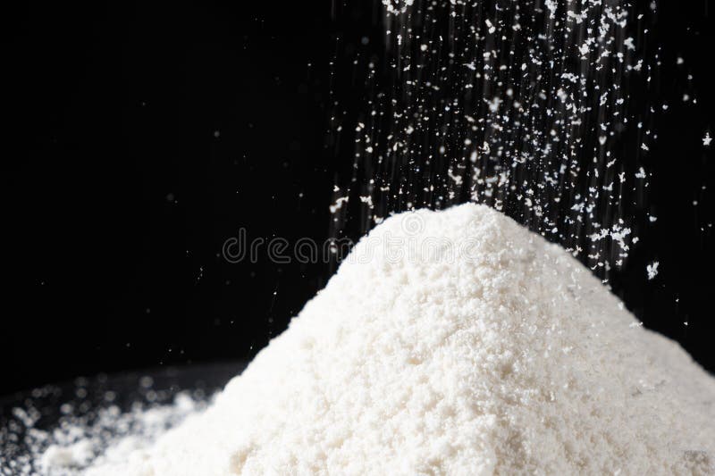Coconut Flour Spilling Pile Natural Texture Black Background Stock ...