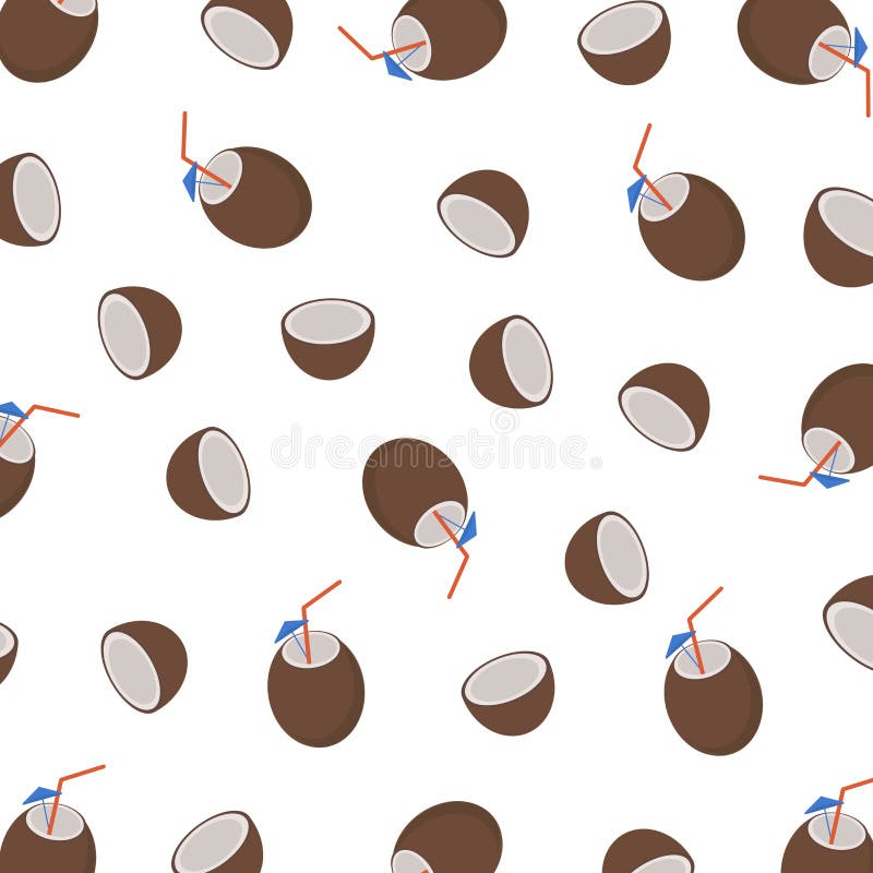 Coconut, Fruit Seamless Pattern, Animated Vector Illustration Stock ...