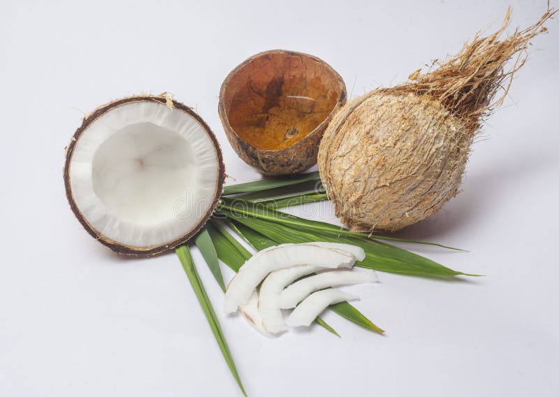 Coconut with Green Leaf Presentation Stock Image - Image of healthy ...