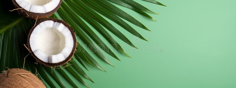 Coconut and Greenery on a Green Background Stock Photo - Image of fresh ...