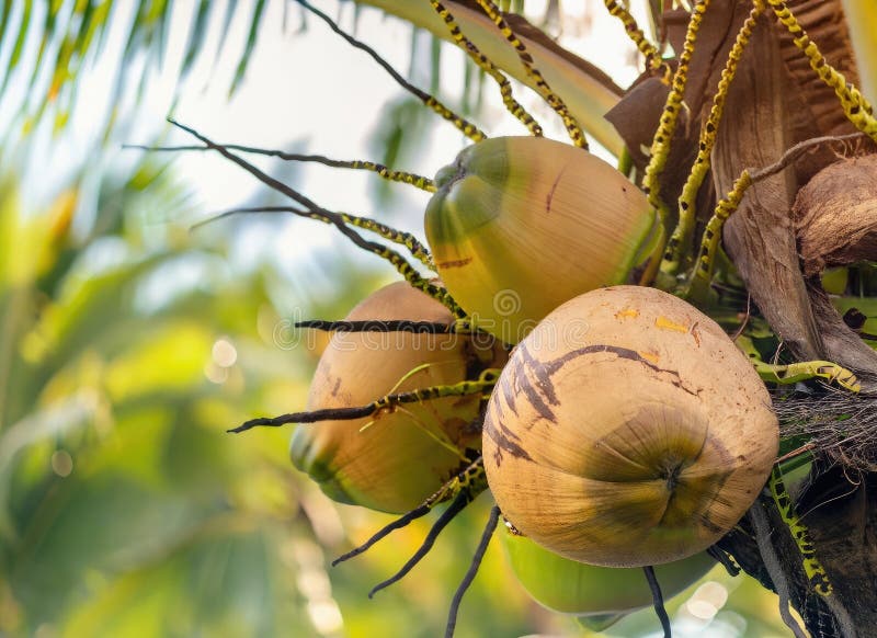Coconut Grows on a Tree in the Harvest Garden on Everning Sun Flare AI ...