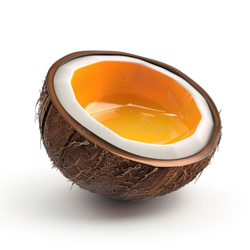 Half Coconut Shell Filled with Golden Liquid, Tropical Delight Stock ...
