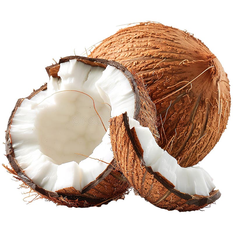 Coconut Halved, Showcasing Its Luscious White Flesh and Unique Shell ...