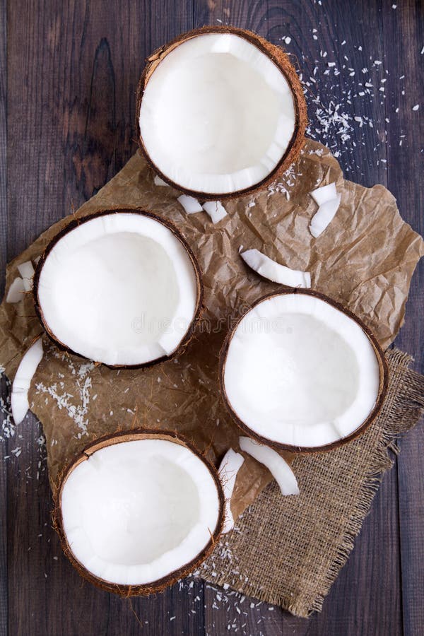 Coconut halves with shell stock image. Image of copra - 77146169
