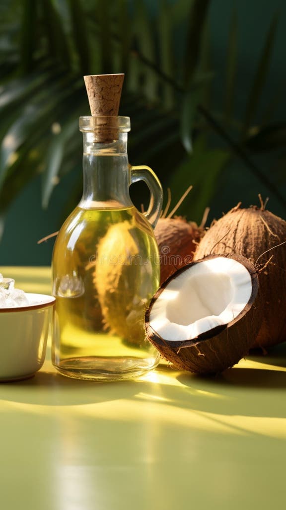 Coconut Harmony Table Setting with a Slice and Oil Bottle Stock ...