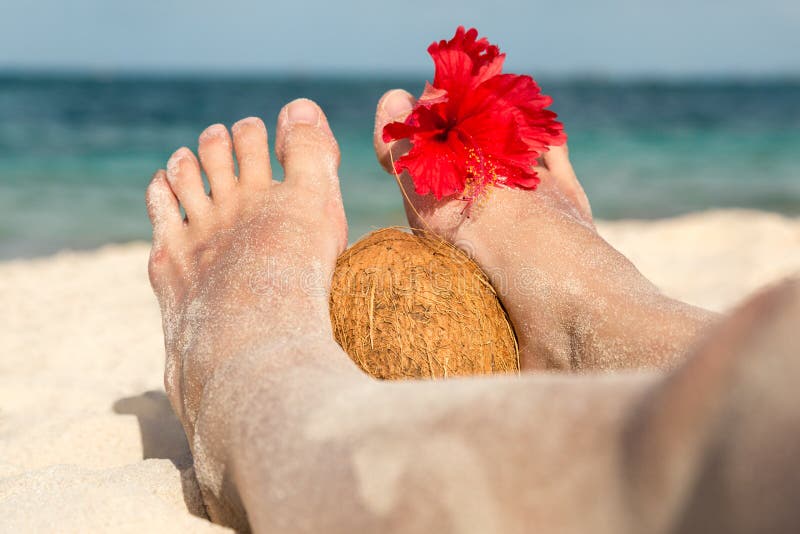 Coconut, Hibiscus Flower and Feet Stock Photo - Image of fresh, fruit ...