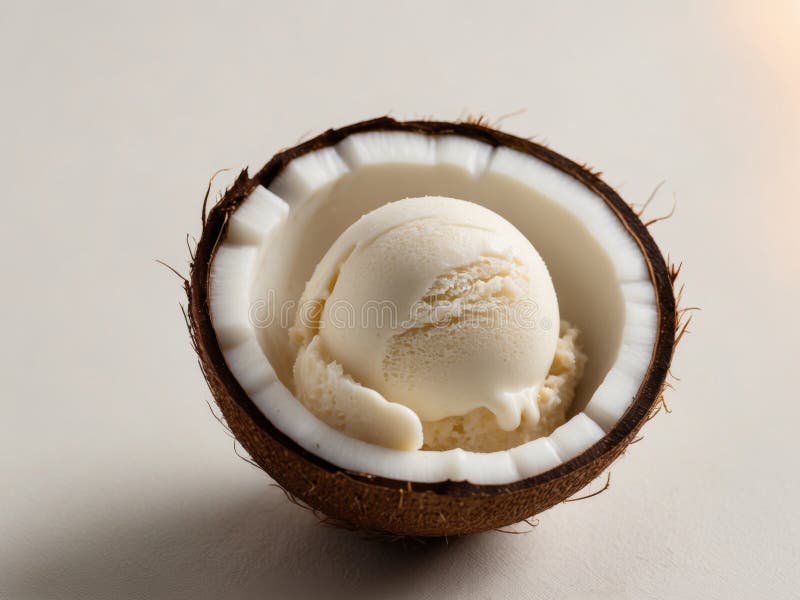 Coconut Ice Cream Served in a Fresh Coconut Shell. Stock Illustration ...